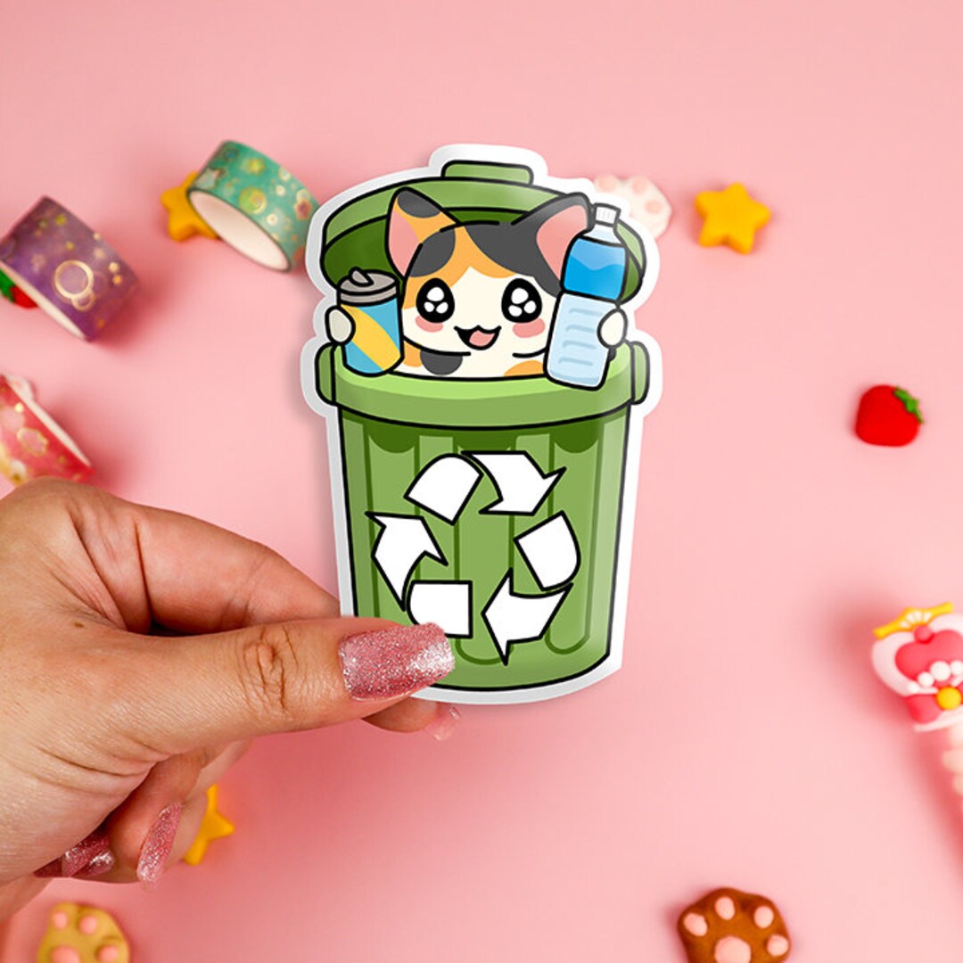 Recycle Kitty Matte Vinyl Sticker, Water Bottle Sticker, Car Decal ...