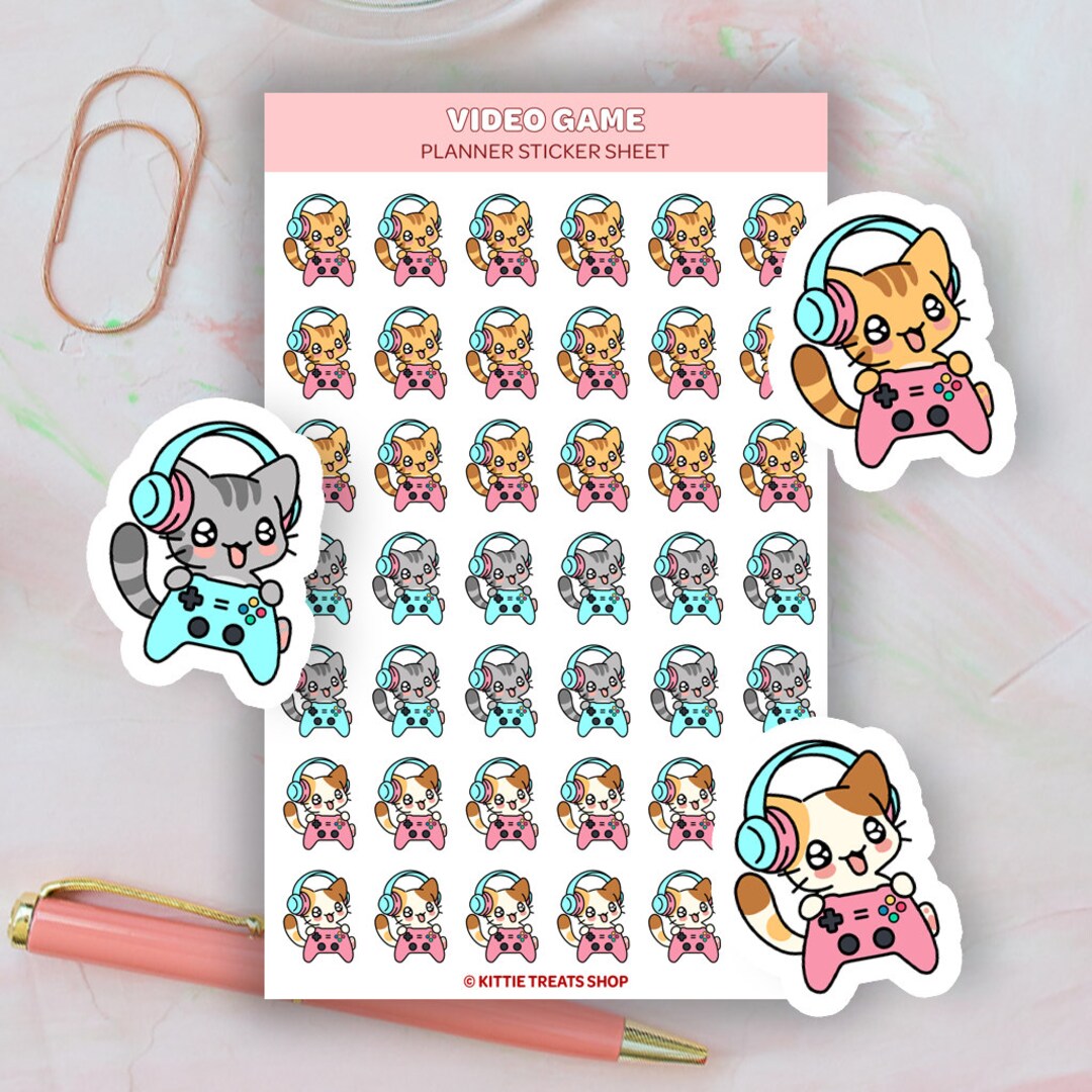 Kawaii Cat Gaming Planner Sticker, Video Game Reminders, Cute Planner ...