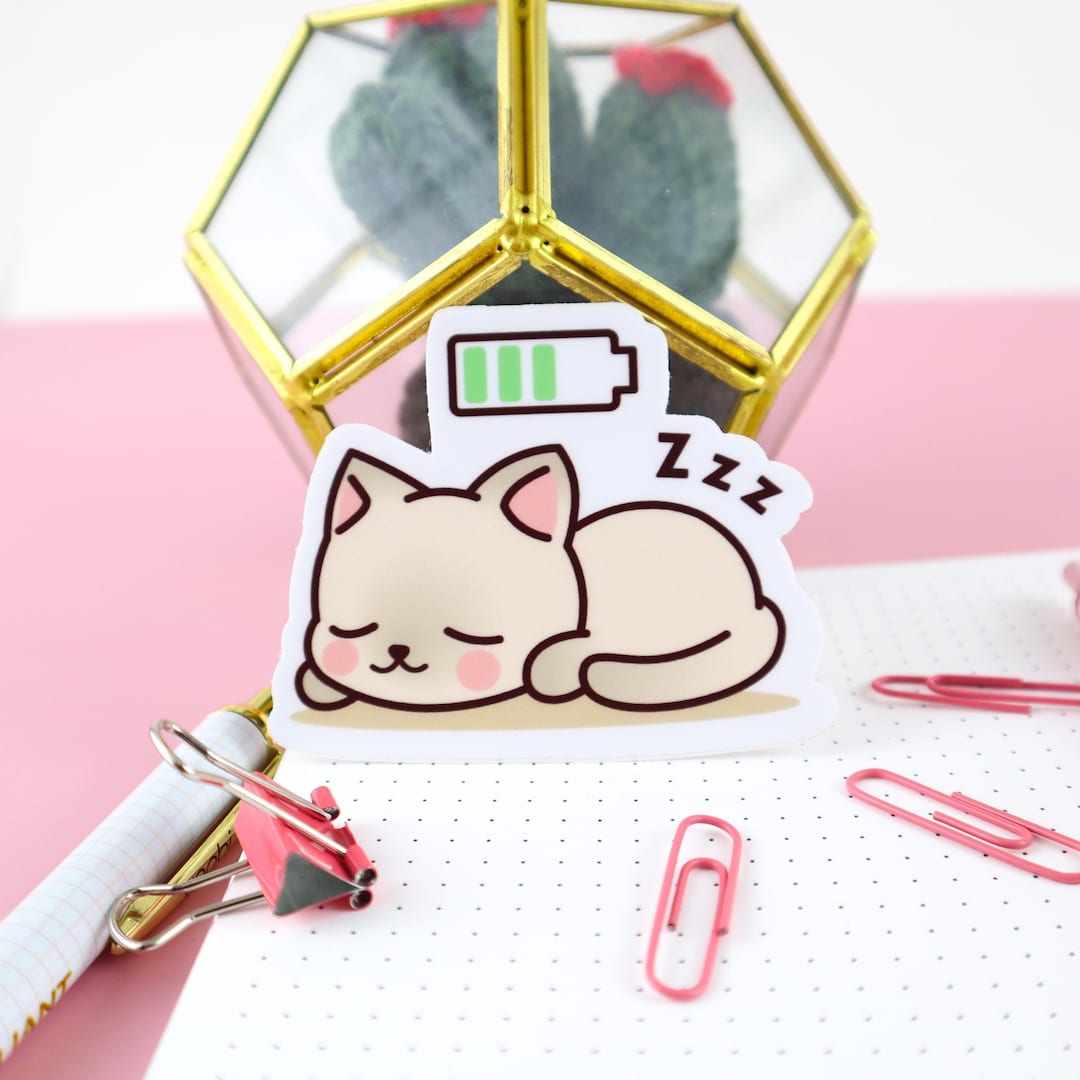 Napping Kitty Glossy Vinyl Sticker, Water Bottle Sticker, Car Decal ...