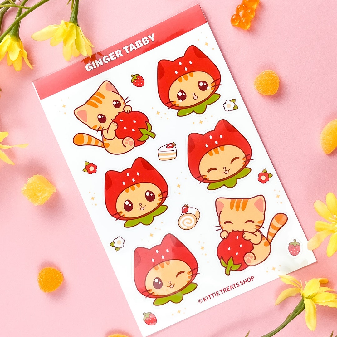 Ginger Tabby Cat Sticker Sheet, Kawaii Sticker Sheet, Laptop, Planner ...