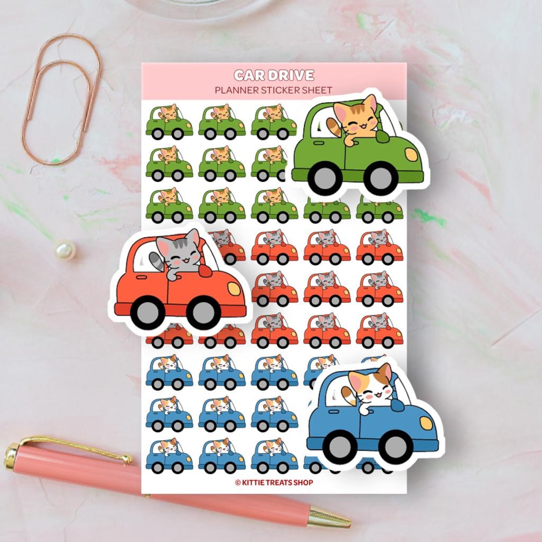 Kawaii Car Drive Planner Stickers, Car Drive Reminder, Cute Planner ...