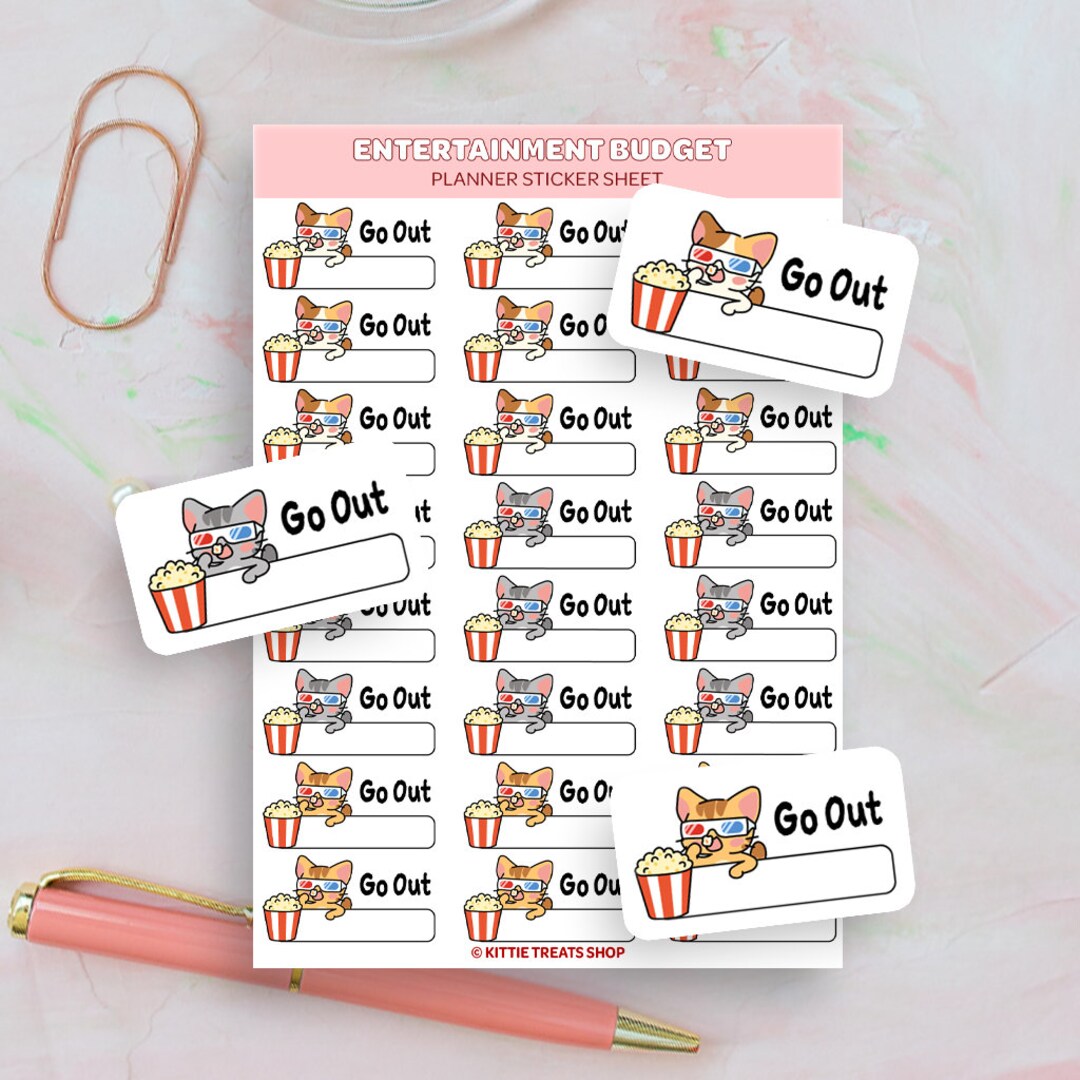 Kawaii Cat Entertainment Budget Planner Sticker, Budget Reminders, Cute ...