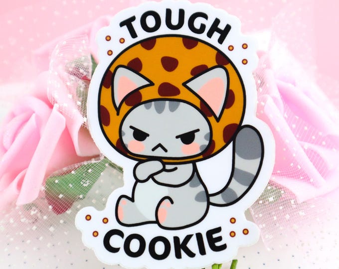 Tough Cookie Kitty Glossy Vinyl Sticker, Water Bottle Sticker, Car ...