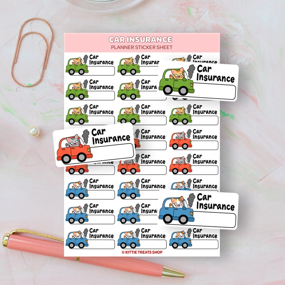 Car Insurance Planner Stickers, Car Insurance Reminders, Cute Planner ...