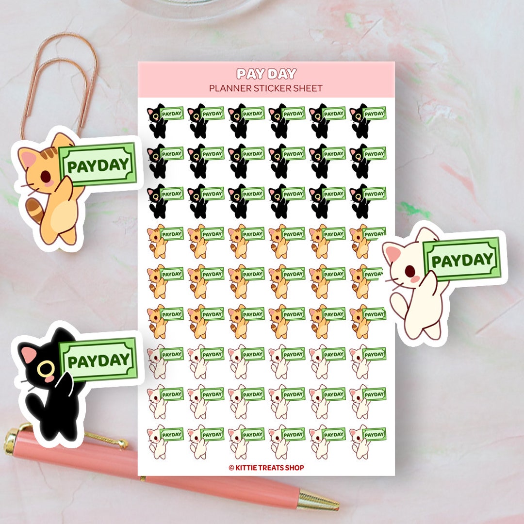 Kawaii Cat Pay Day Planner Stickers, Pay Day Reminders, Cute Planner ...