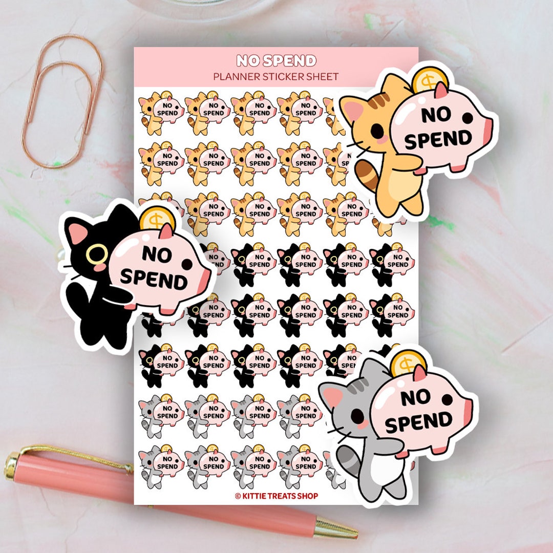 Kawaii Cat No Spend Planner Stickers, No Spend Reminders, Cute Planner ...