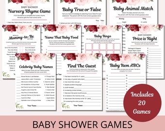 20 Blush Pink Floral Roses Baby Shower Games, Baby Shower Games ...