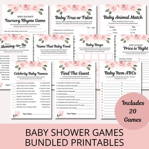 20 Blush Pink Floral Roses Baby Shower Games, Baby Shower Games ...