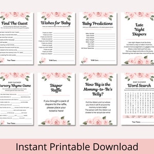 20 Blush Pink Floral Roses Baby Shower Games, Baby Shower Games ...