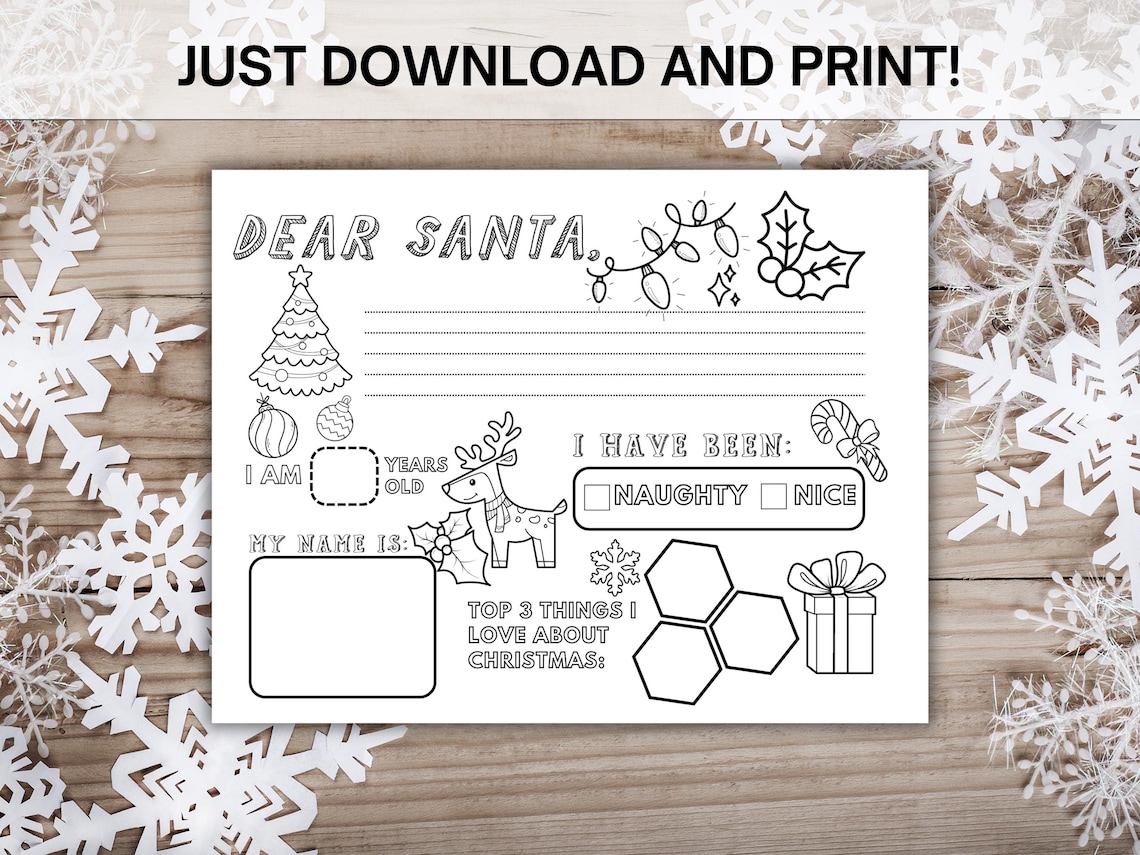 Letter to Santa Coloring Page Printable Dear Santa Letter Christmas ...