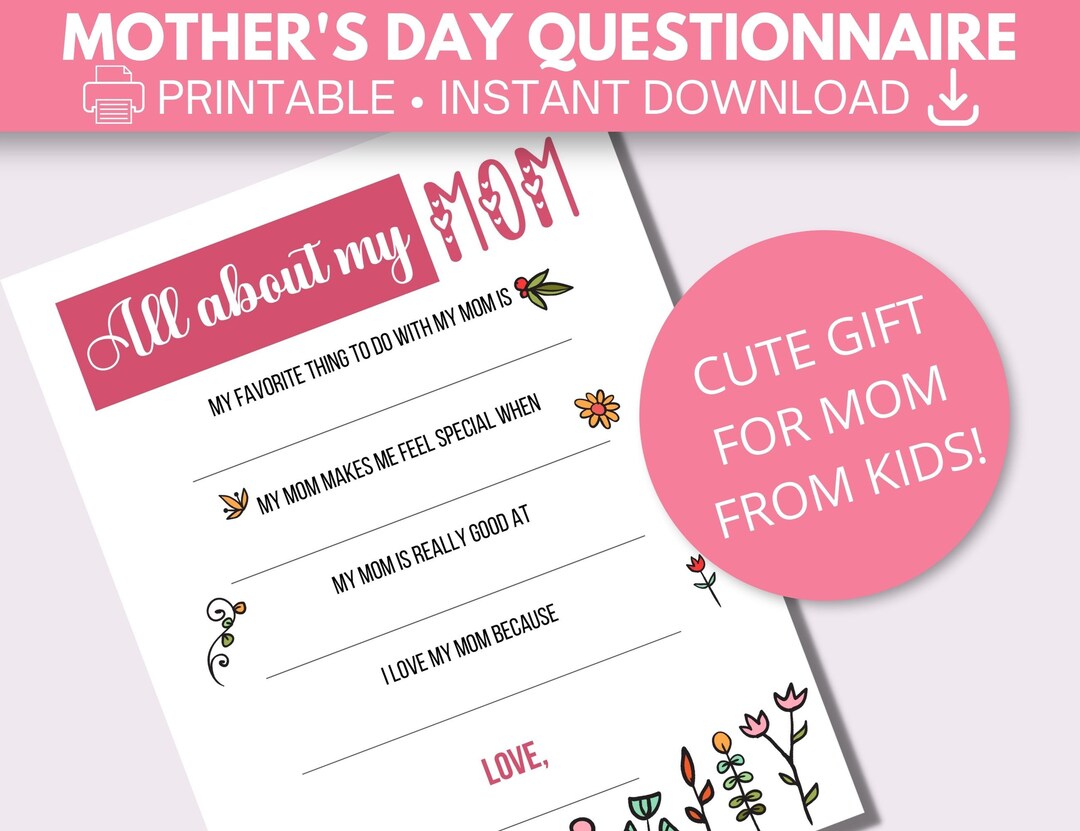 Mother's Day Questionnaire Printable | Last Minute Mother's Day Gift ...