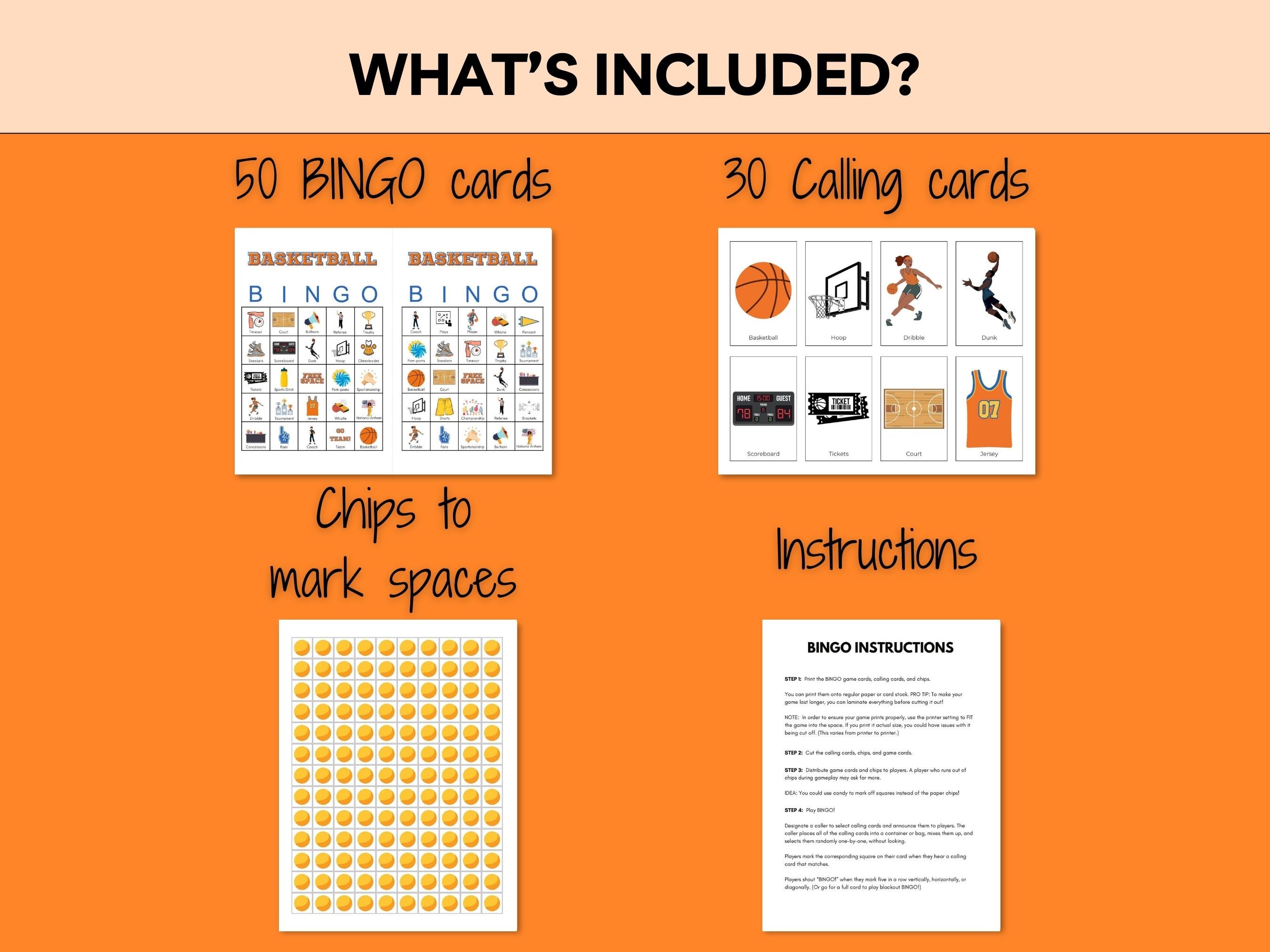 Basketball Bingo 50 Cards | Printable Basketball Bingo Game | Instant ...