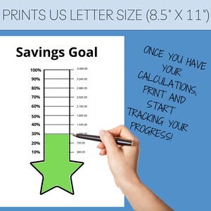 Savings Goal Tracker With Calculations | Fillable & Printable | Savings ...