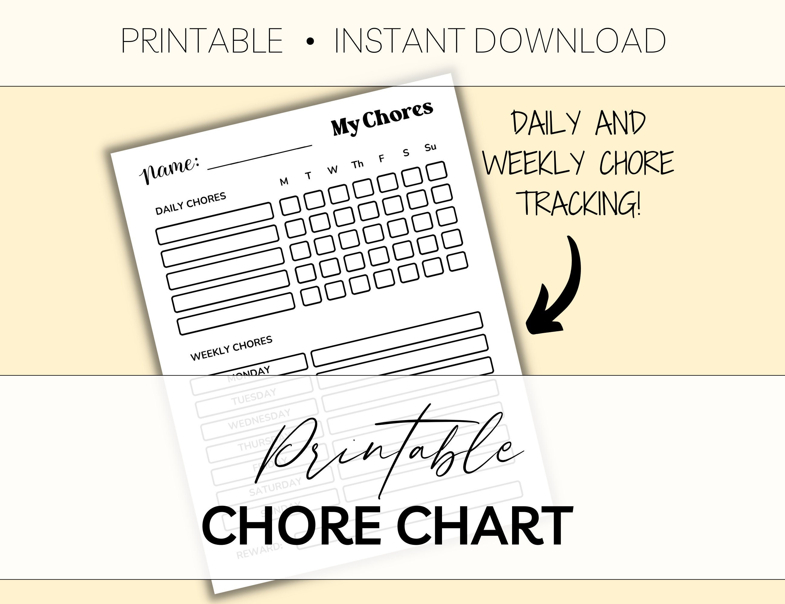 Printable Chore Chart | Daily & Weekly Chore Tracking | Responsibility ...