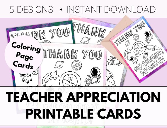 Printable Teacher Appreciation Card Printable Coloring Cards | Etsy