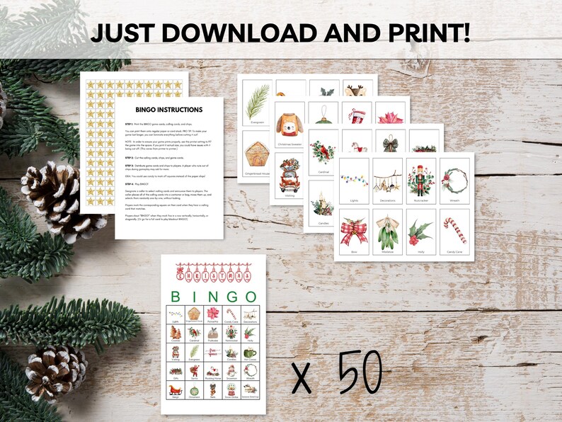 Christmas Bingo 50 Cards Printable Christmas Bingo Game Instant Digital ...