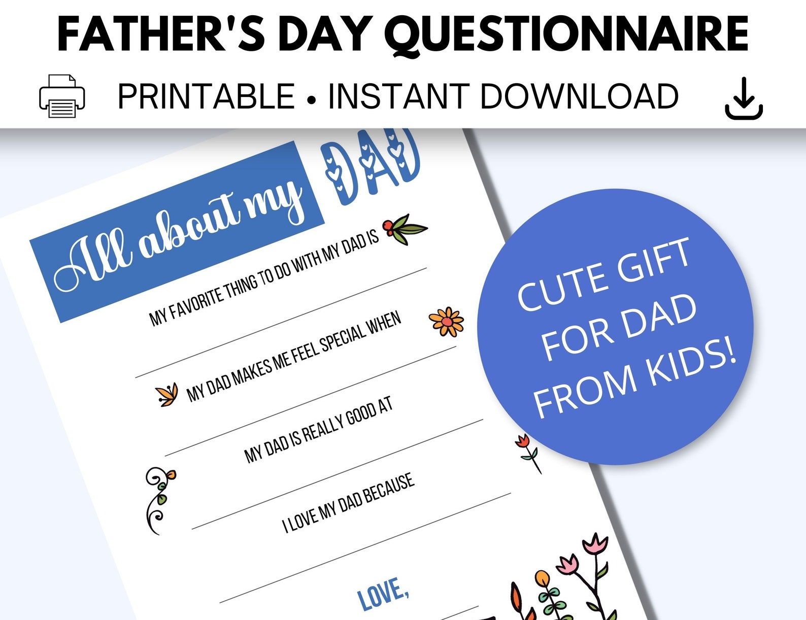 Fathers Day Questionnaire Printable All About My Dad Last - Etsy