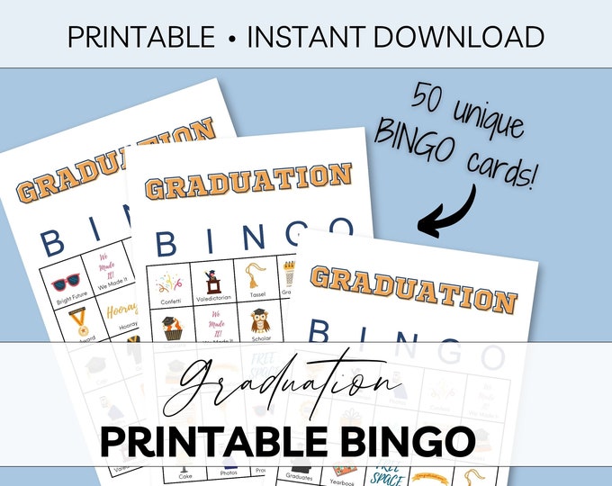 100x Graduation Bingo Cards, Printable School Bingo, Graduation Party ...