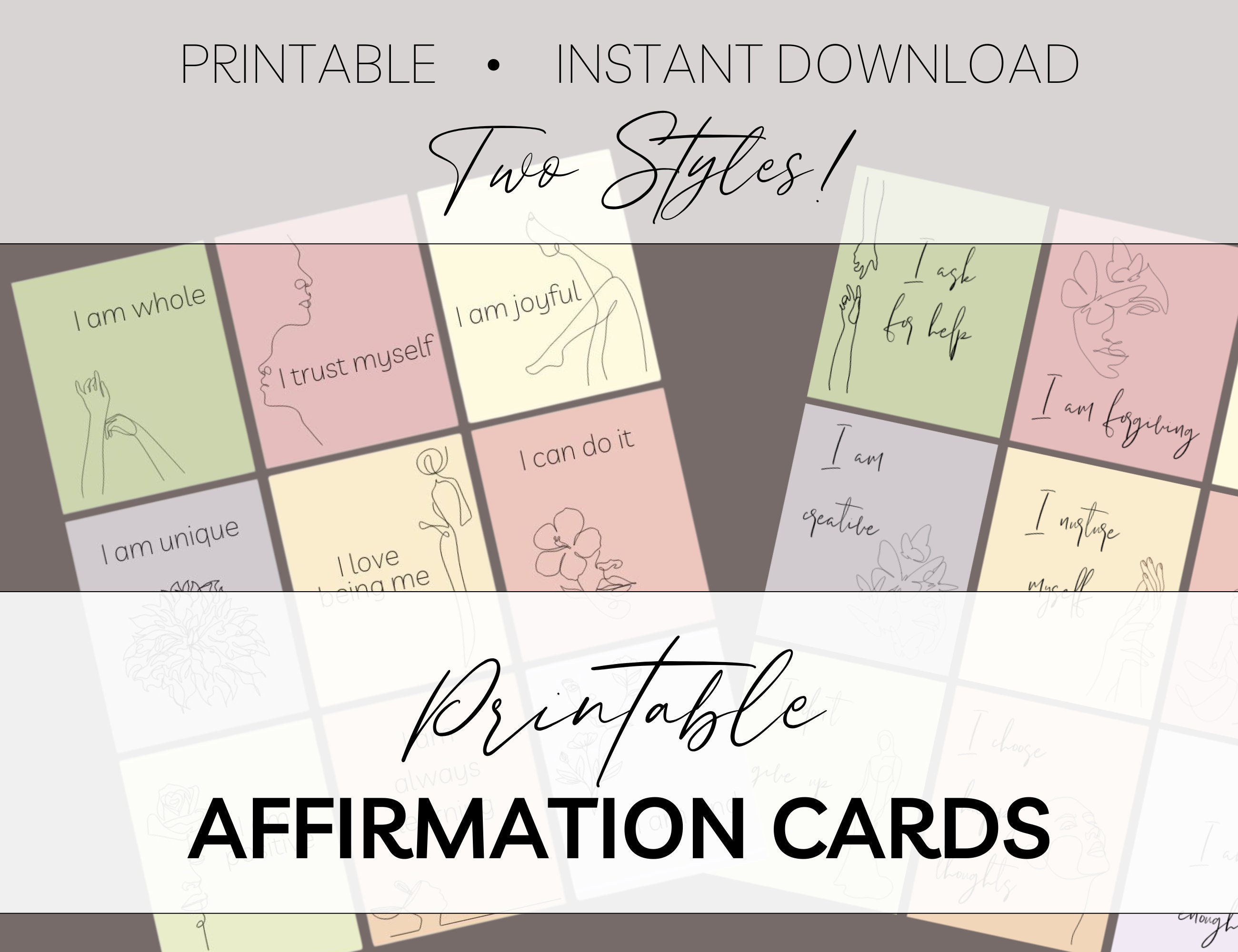Printable Affirmation Cards | 2 Minimalist Affirmation Card Designs ...