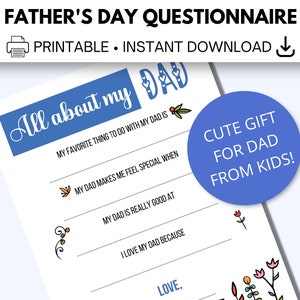Fathers Day Questionnaire Printable | All About My Dad | Last Minute ...