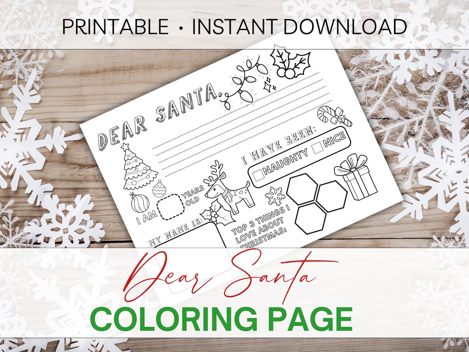 Letter to Santa Coloring Page Printable Dear Santa Letter Christmas ...
