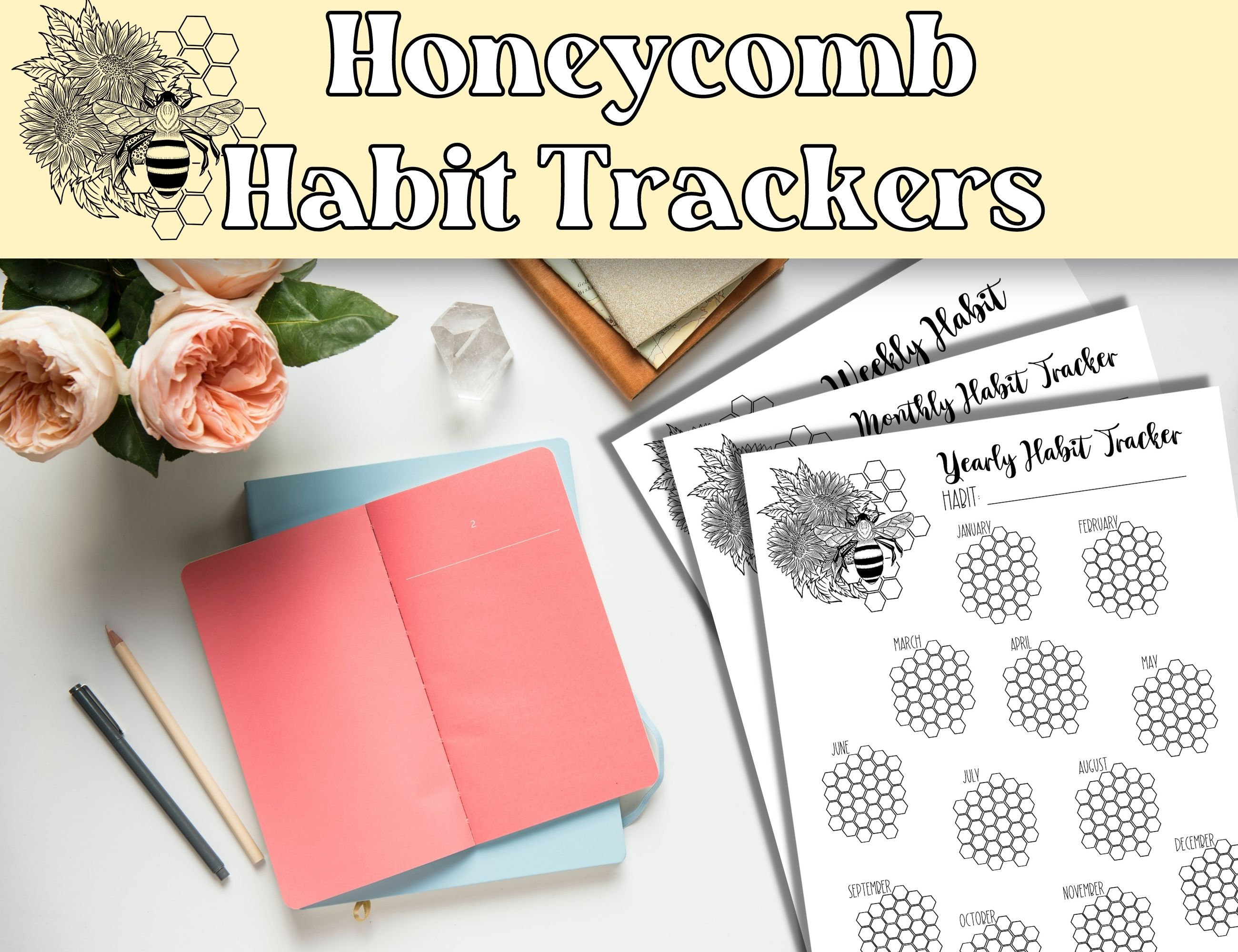 Honeycomb Daily Habit Tracker // Four Printable Trackers // Weekly ...