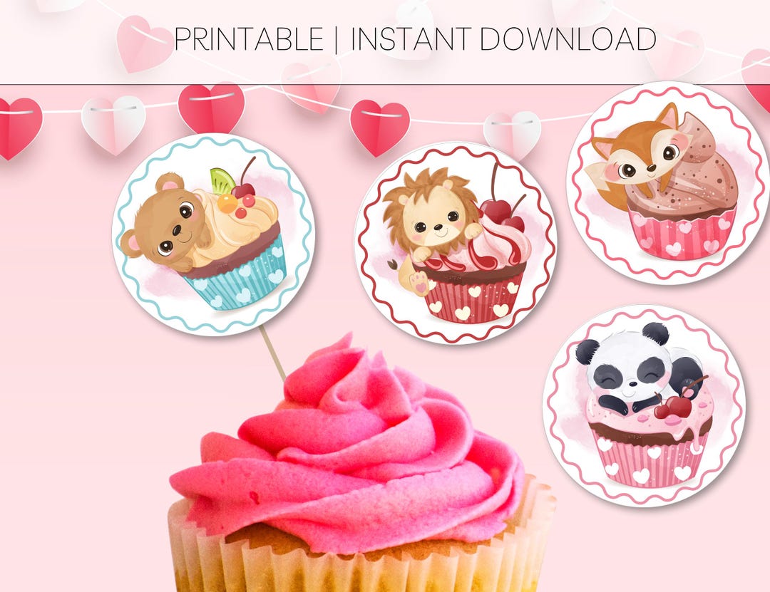 Cupcake Toppers Printable Valentine Cupcake Toppers Set of 8 Cute ...