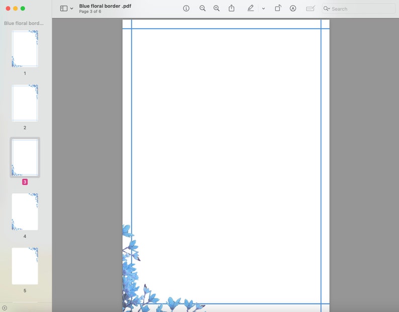 Printable Blue Floral Page Border Corner Designs A4 PNG PDF - Etsy