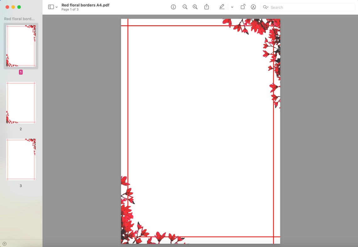 Buy Printable Red Floral Page Border Design A4 PNG PDF Digital Download ...