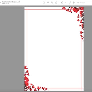 Valentine's Printable Red Floral Page Border Design A4 PNG PDF Digital ...