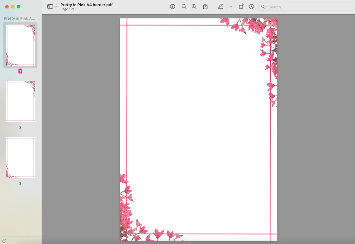 Printable Pretty in Pink Floral Flower Page Border and Page Corner ...