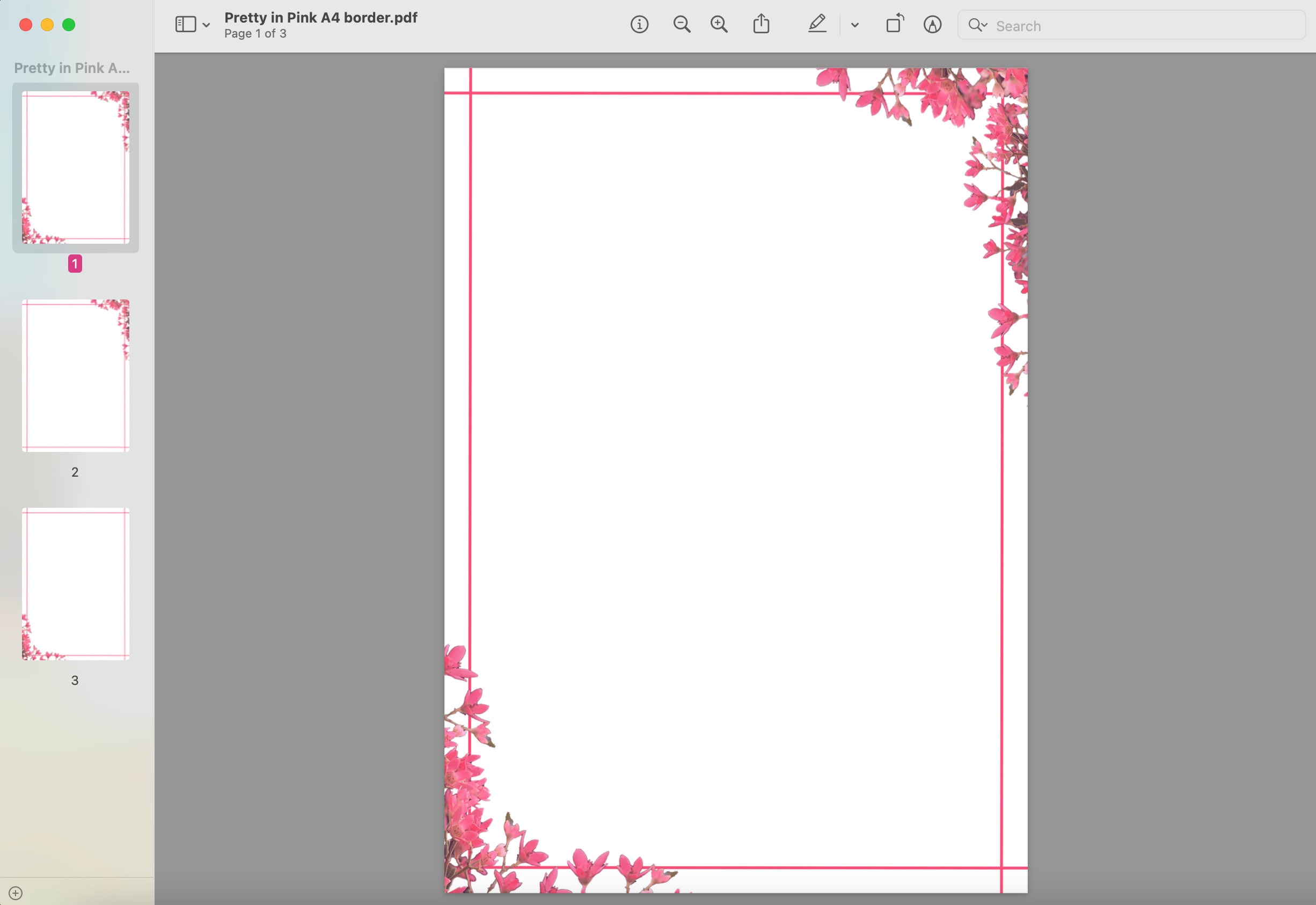 Printable Pretty in Pink Floral Flower Page Border and Page Corner ...