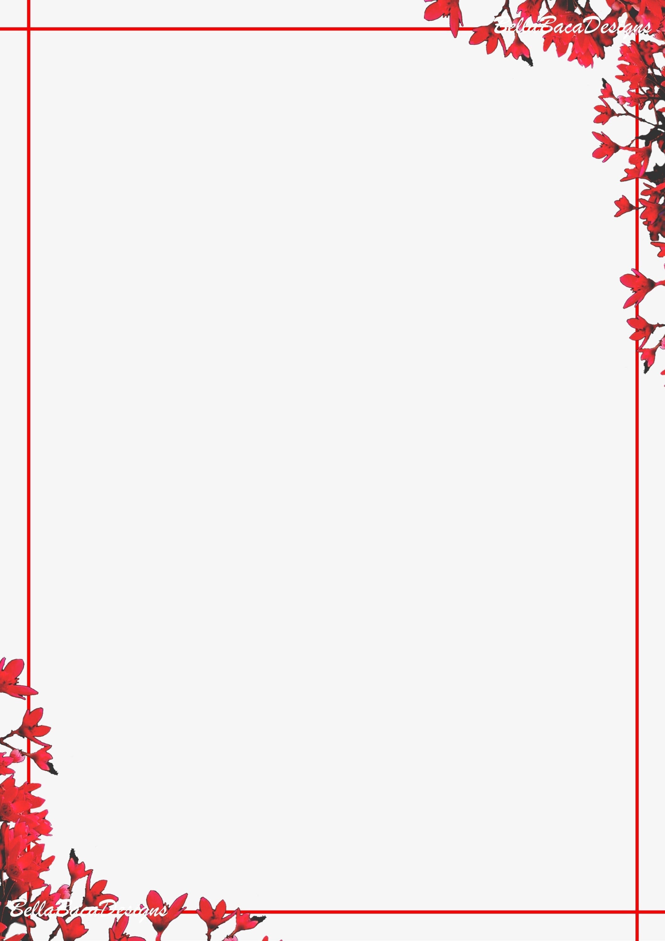 Buy Printable Pretty Red Floral Page Border Designs A4 PNG PDF Digital 