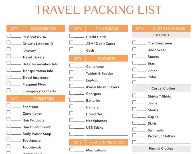 Travel Packing List | Compatible With Goodnotes, Notability Etc ...