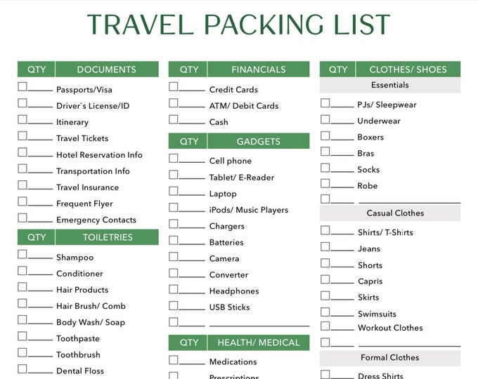 Travel Packing List | Compatible With Goodnotes, Notability Etc ...