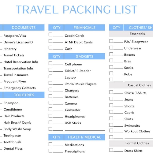 Travel Packing List Compatible With Goodnotes Notability - Etsy