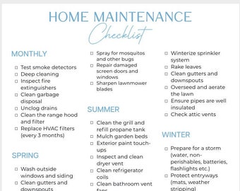 Home Maintenance Checklist Home Repair Schedule House - Etsy