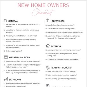 New Homeowners Checklist | Instant Download - Etsy