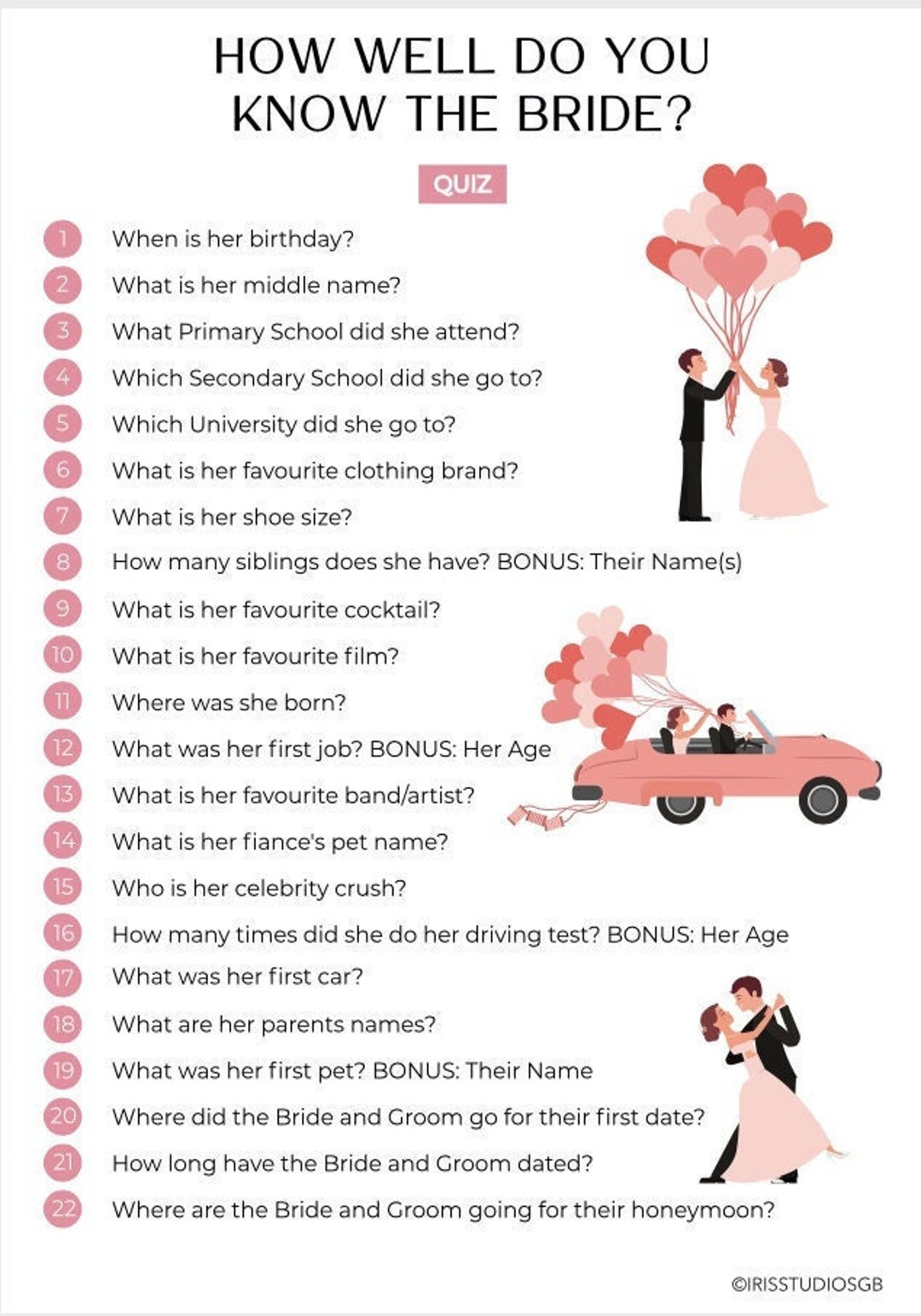 Bridal Shower Game How Well Do You Know the Bride | Bachelorette Party ...