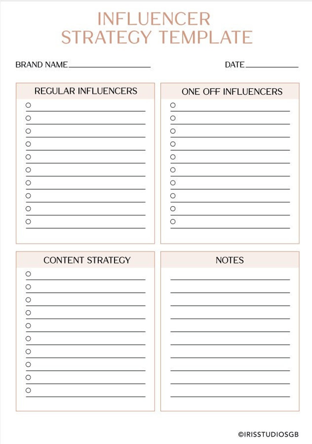 Influencer Strategy Template | Content Planner | Compatible With ...