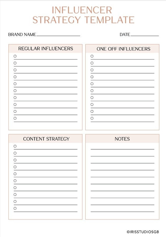 Influencer Strategy Template Content Planner Compatible | Etsy