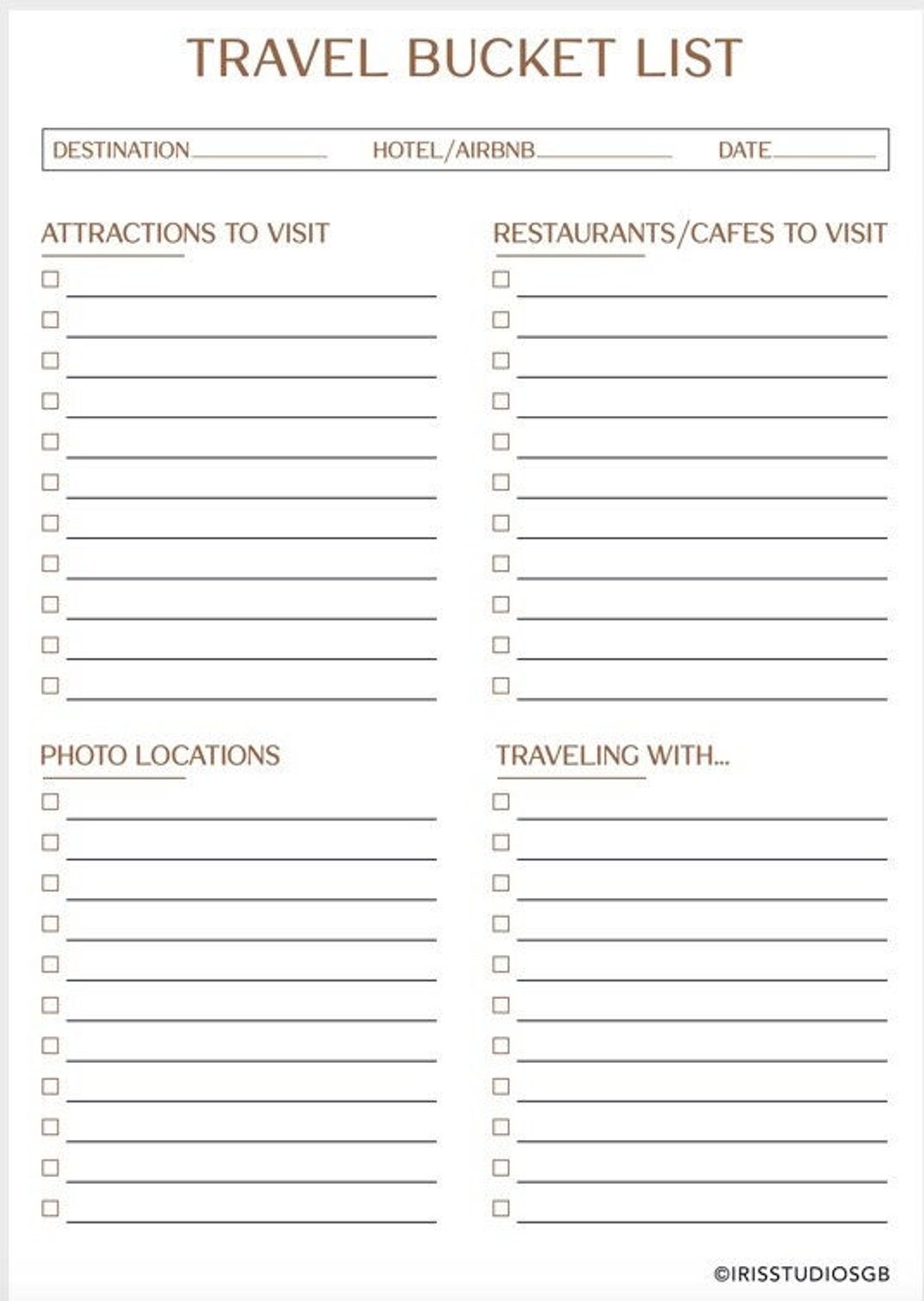 Travel Bucket List Planer | Compatible With Goodnotes, Notability Etc ...