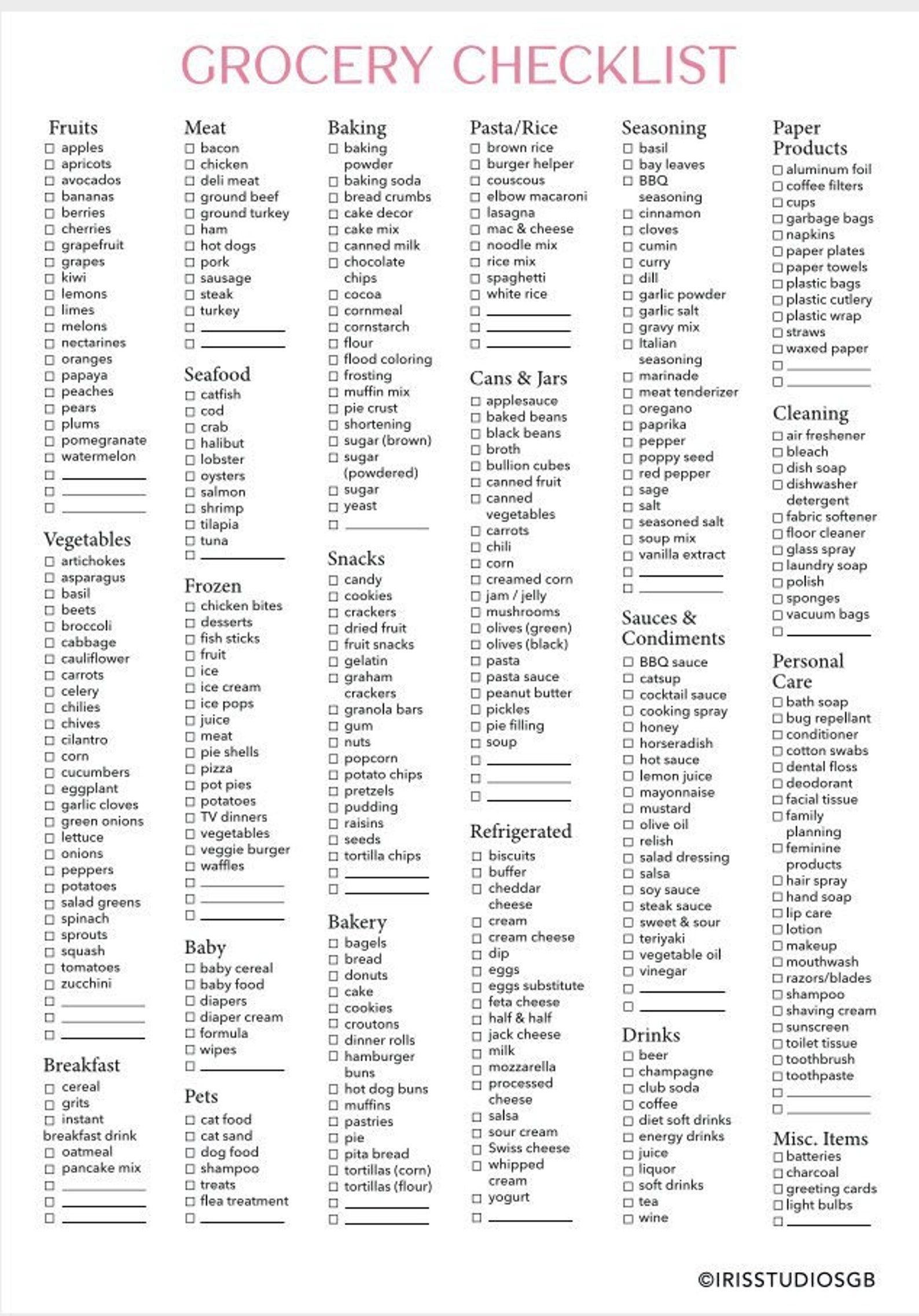 Grocery List | Food Shopping List | Printable, Digital | Grocery List ...