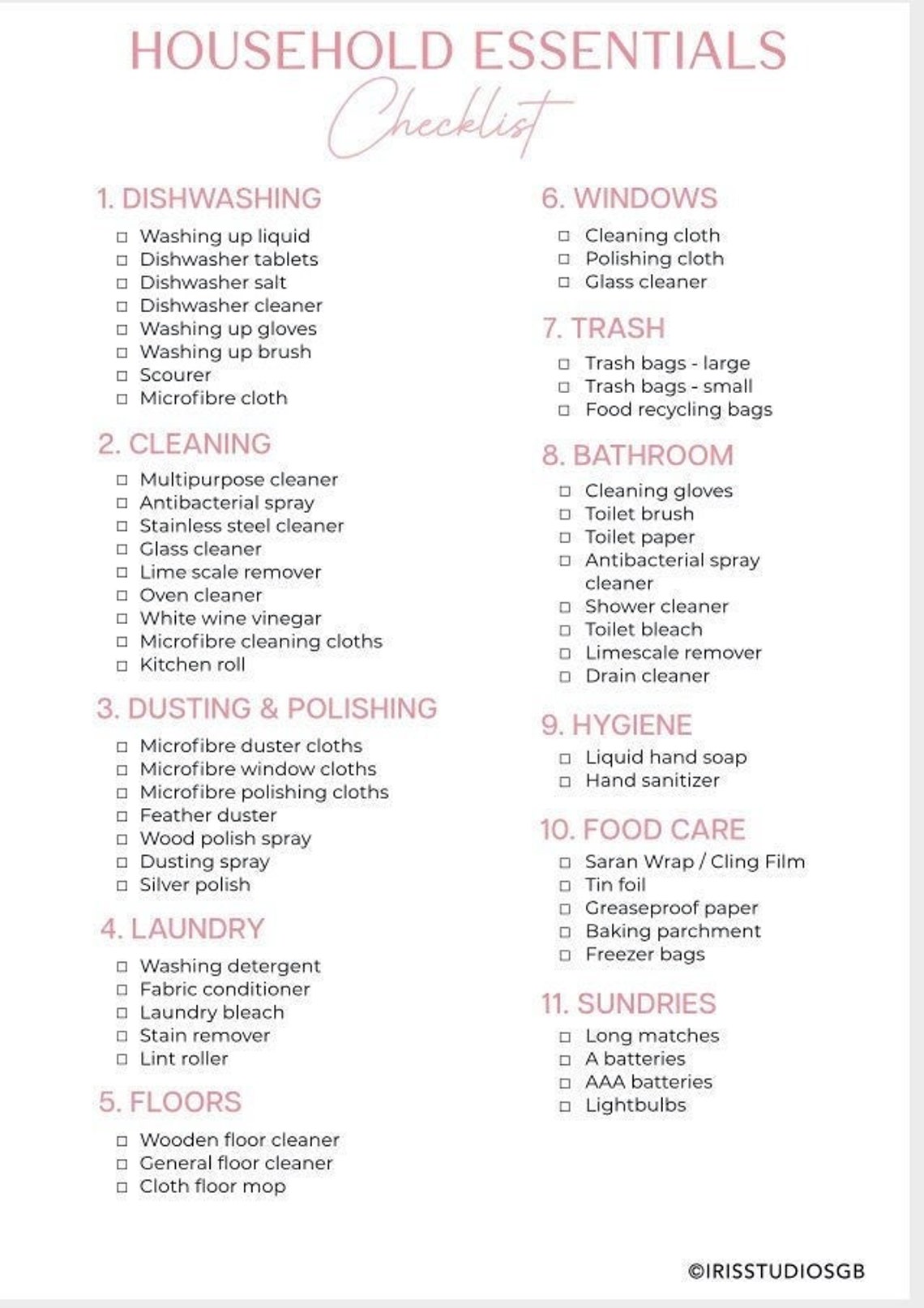 Household Essentials Checklist | House Planner | Home Management ...