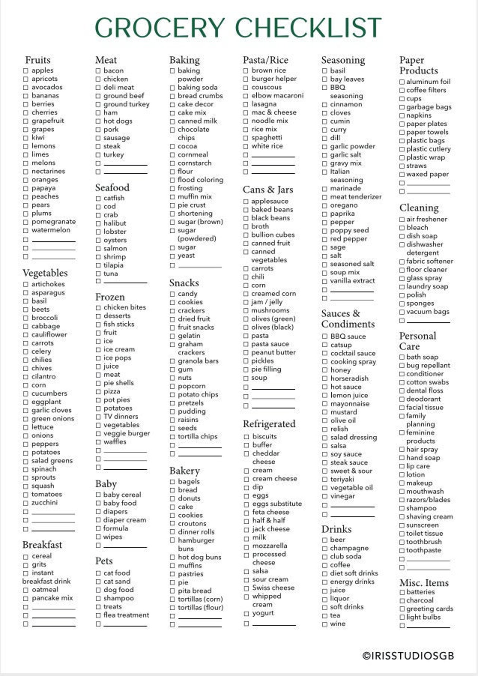 Grocery List | Food Shopping List | Printable, Digital | Grocery List ...