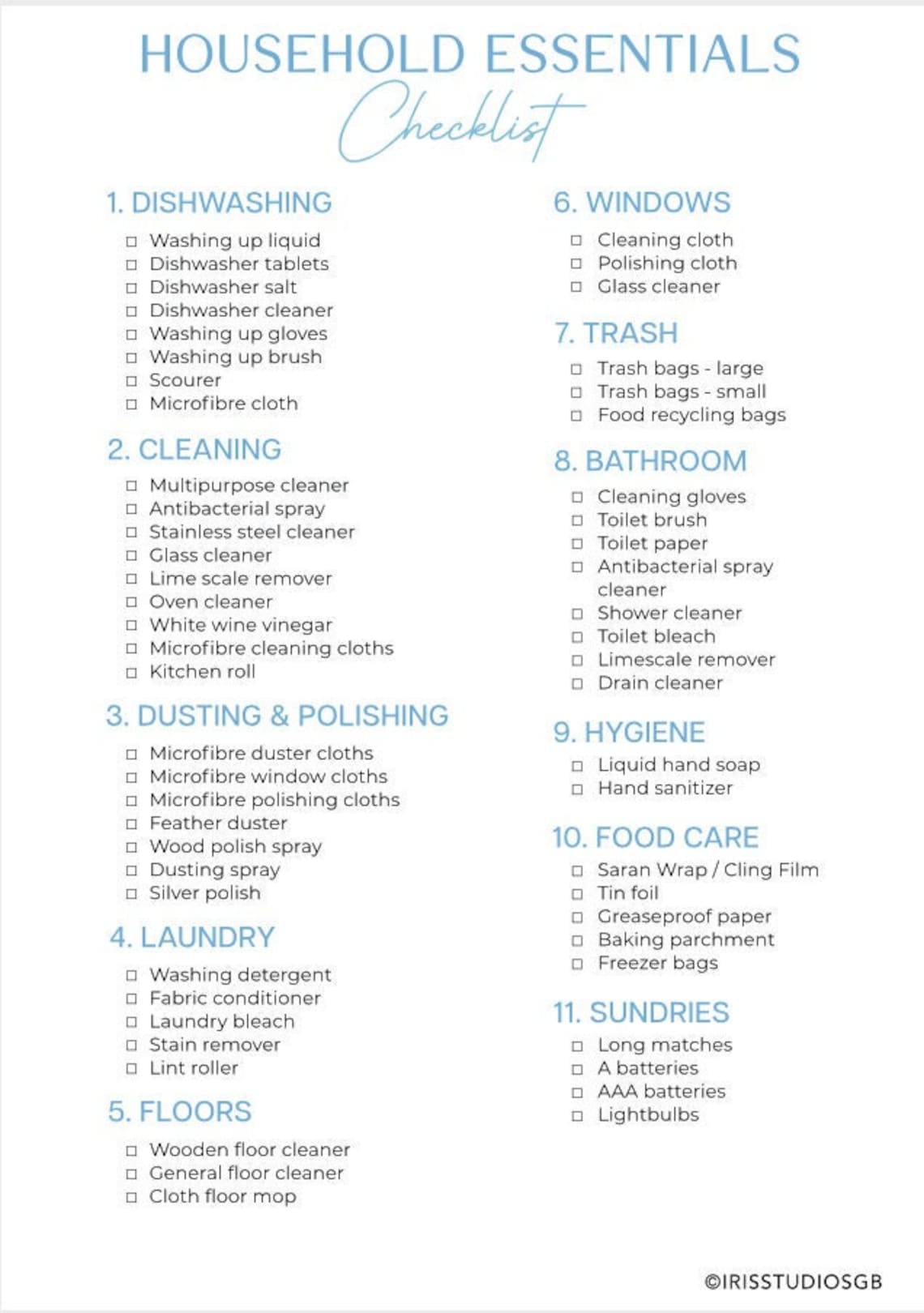 Household Essentials Checklist | House Planner | Home Management ...