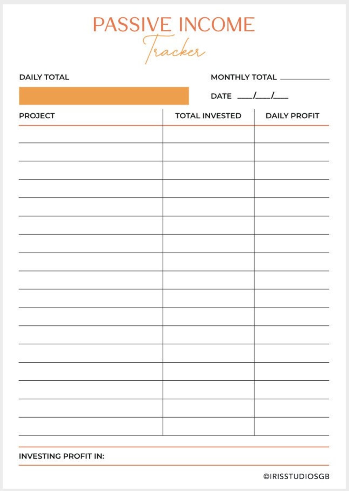 Passive Income Tracker Printable |income Sheet |budget Planning |income ...