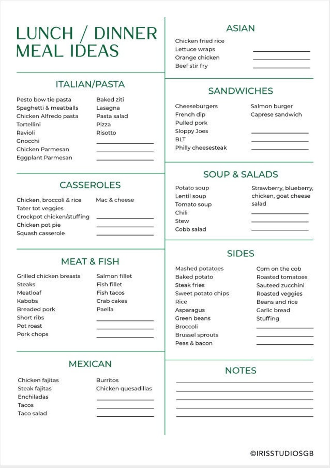 Lunch Meal Planner Dinner Meal Planner Digital Meal Planner Printable ...