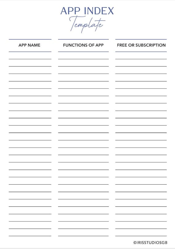 App Tracker Template Keep Track of All Your Apps in One | Etsy