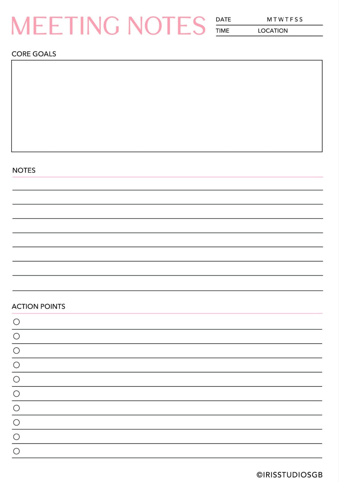 Printable Meeting Notes Template | Agenda Notes | Digital Meeting Notes ...